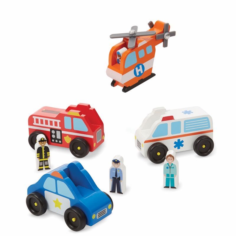 Melissa & Doug Emergency Vehicle Set | Wooden Cars | Wooden Vehicle Set ...