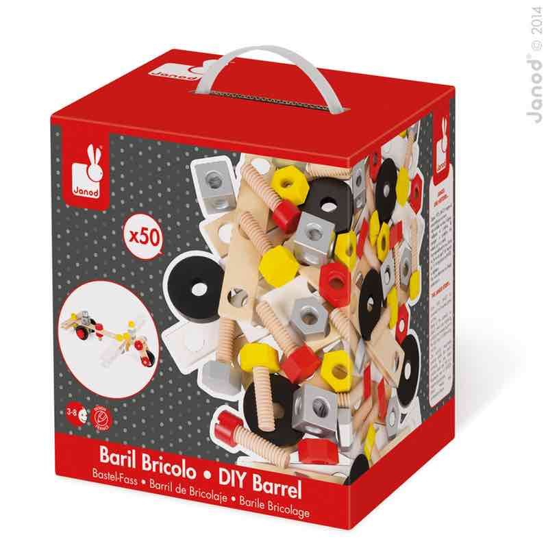 Janod DIY Barrel 50 Piece | Wooden Toys | Wooden Constuction Kit ...